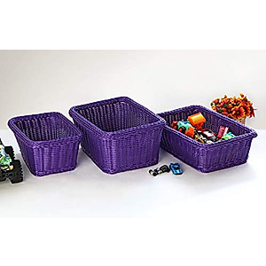 Colorbasket Rectangular Utility Basket, Hand Woven Poly Cord, Purple, Set of 3