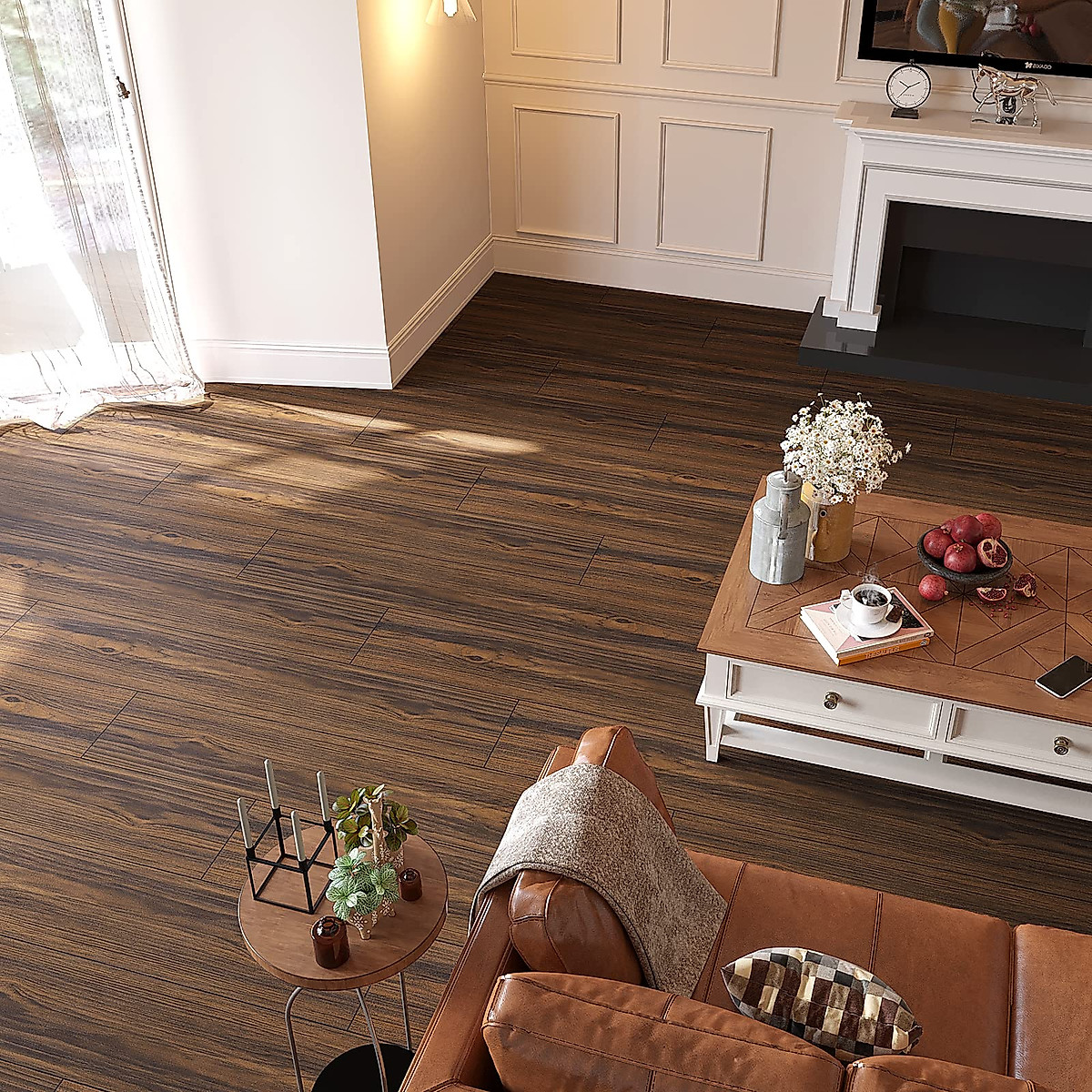 VEELIKE 6''x36'' Dark Brown Wood Vinyl Flooring Peel and Stick Floor Tile Bathroom Waterproof Wood Look Vinyl Plank Flooring Self Adhesive Laminate Flooring for Bedroom Kitchen RV (4-Tiles, 6 Sq. Ft.)