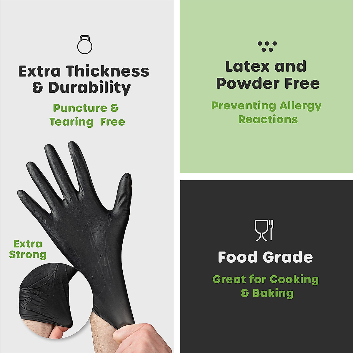 Comfy Package [100 Count Black Nitrile Gloves Disposable Latex Free, 6 Mil Extra Strength, Powder Free, Chemical Resistant, Textured Fingertips - Small