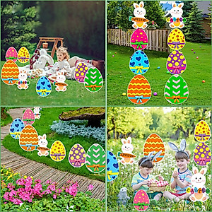 59.5 inch Easter Decorations Outdoor Easter Egg and Bunny Yard Signs Spring Easter Signs with Metal Stakes Easter Lawn Sign Decor for Easter Party Garden Patio