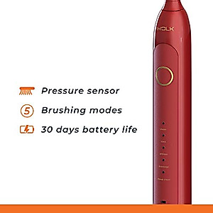 Wolk T6421 Ultra Whitening Toothbrush with Pressure Sensor & 5 Brushing Modes, 8 Dupont Brush Heads, Premium Travel Case, Rechargeable.