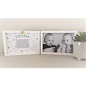 The Grandparent Gift Company- White Double Tabletop 4 x6 Wooden Frame with “Twins” Sentiment- Unisex Gift for Baby Showers, Nursery Decor or Baby Reveal