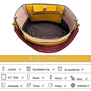 BROMEN Women Handbag Designer Vegan Leather Hobo Handbags Shoulder Bucket Cross-body Purse Yellow