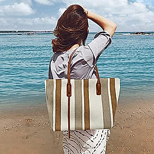 Aeegawoo Striped Tote Bag Aesthetic for Women Canvas Bag with Zipper