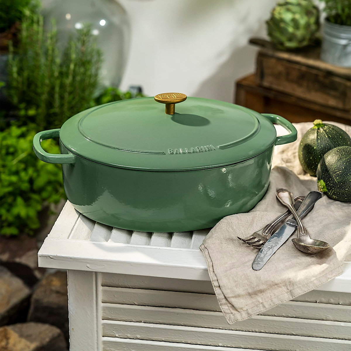 BALLARINI Bellamonte Cast Iron 5-qt Oval Dutch Oven - Saggio Green
