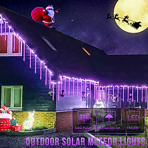 JMEXSUSS Purple Solar Christmas Lights Outdoor Waterproof, 8 Tube 144 LEDs Solar Meteor Shower Rain Lights, Solar Lights for Christmas Tree Halloween Patio Bush Holiday Party Decoration
