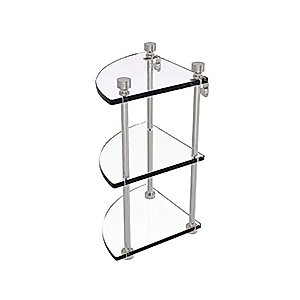 Allied Brass FT-6 Foxtrot Collection Three Tier Corner Glass Shelf, Satin Nickel