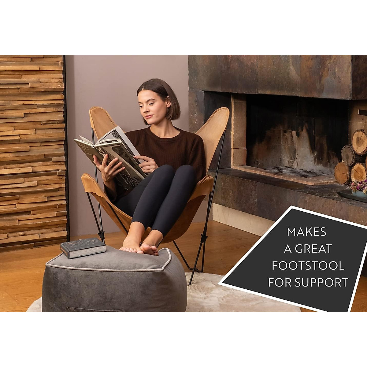 English Home Ottoman Pouffe, Comfortable Cube Foot Stool, Soft Velvet Bean Bag, Home Decor Footstool Extra Seating for Living Room, Bedroom, Casha, 17.7x17.7 inch (45x45 cm), Anthracite