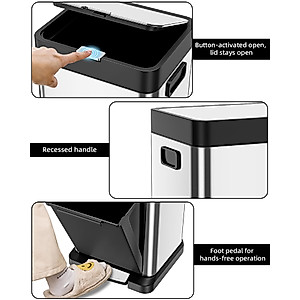 Fulvari Stainless Steel Kitchen Trash Can, 9 Gallon Garbage Bin with Close Lid Removable Plastic Inner Buckets Waste Bin for Kitchen, Home, Resturant-Silver