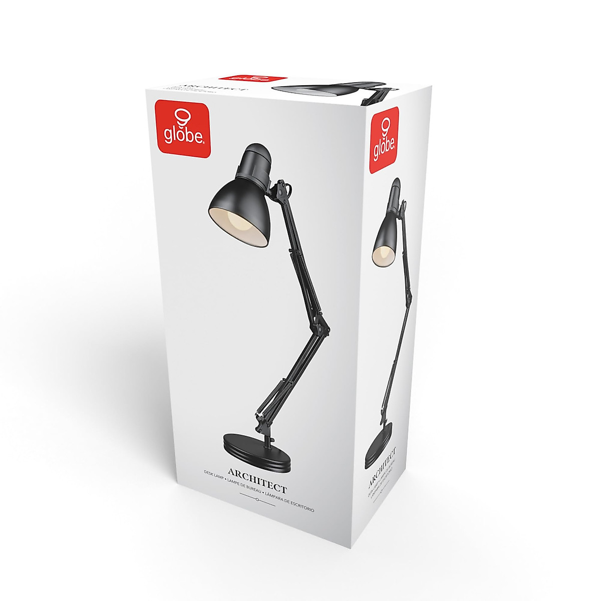 Globe Electric 5698601 28" Heavy Base Top Moving Spring Balanced Swing Arm Desk Lamp, Black, On/Off Rotary Switch on Shade, Home Office Accessories, Lamp for Bedroom, Home Décor, Home Improvement