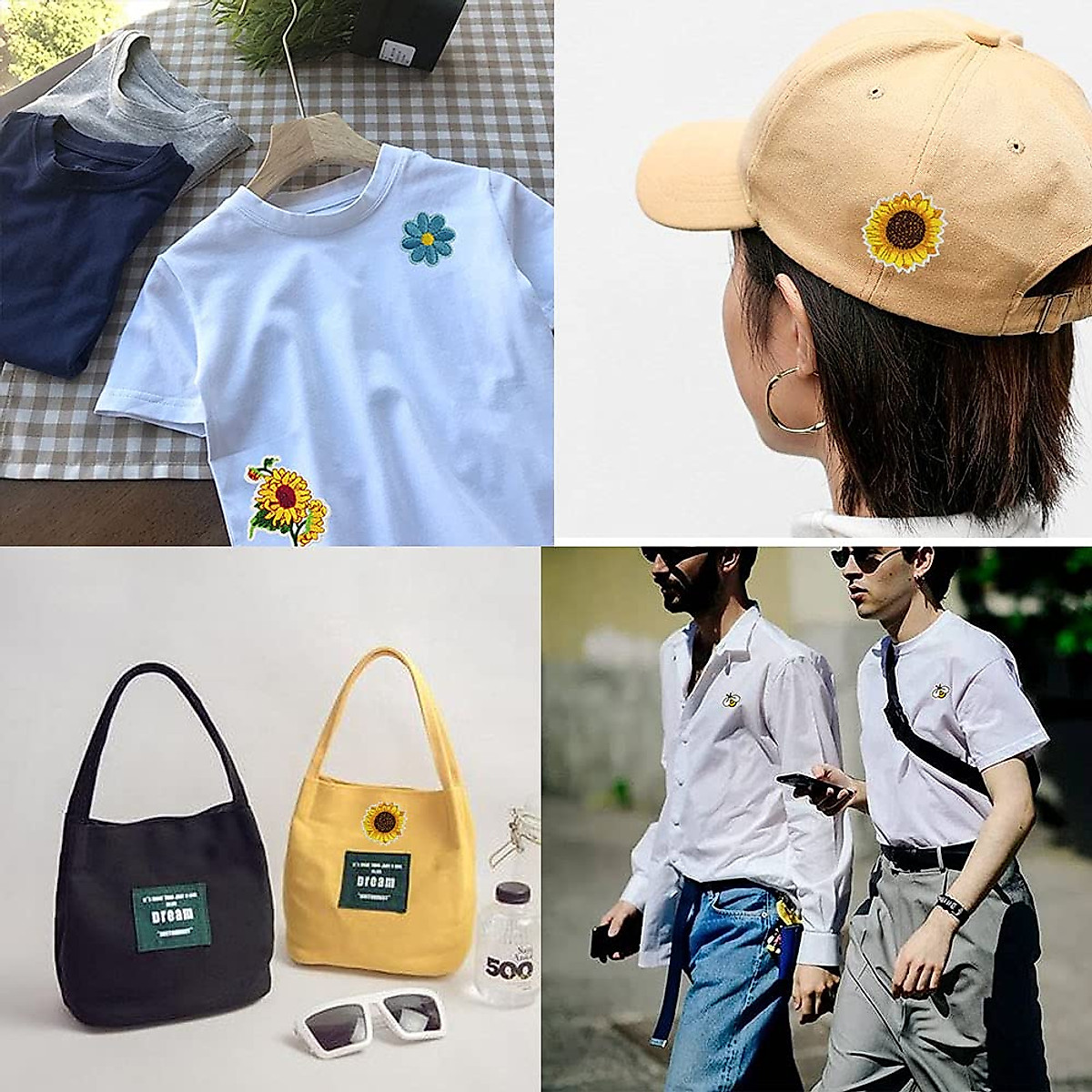 Embroidered Flowers Bee Iron on Patches 36pcs Cute Bumble Sunflower Daisy Patch for Clothing Sew on Embroidered Applique Decoration Sewing Patches for Bags Jackets Jeans Clothes DIY Patches