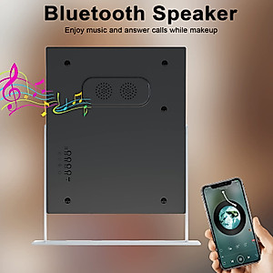 Hansong Lighted Vanity Mirror with Bluetooth Speaker and Wireless Charging Makeup Mirror with Lights 9 Dimmable Bulbs Lighted Makeup Mirror 3 Color Lighting Tabletop (White)