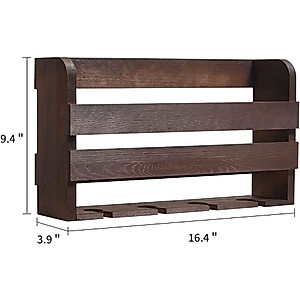 Wall Mounted Wine Rack Storage Shelf | Holds Up to 5 Bottles and 4 Glasses | Easy Mount Hanging Glass and Bottle Holder Organizer Wooden Shelves Modern Display for Home and Kitchen - Rustic Brown