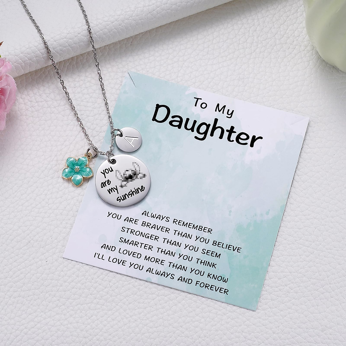 MIXJOY To My Daughter Stitch Gifts You are My Sunshine Initial A Stitch Necklace&Sentimental Message Card for Teen Young Daughter Lilo and Stitch Jewelry Birthday