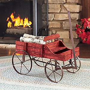 Collections Etc Amish Wagon Decorative Indoor/Outdoor Garden Backyard Planter, Red
