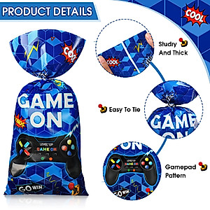 100pcs Video Game Party Bags Plastic Video Game Loot Bags Gaming Goody Candy Treat Bags with 100 Silver Twist Ties Game on Favor Bags Video Games Theme Party Decoration for Game Birthday Party(Blue)