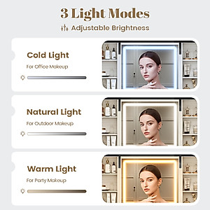 AOGLALTI Farmhouse Vanity Desk with Mirror and Lights, Makeup Vanity with Lights & Charging Station, Large White Vanity Table with Ample Storage Space and Sliding Mirror (White)