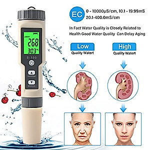 Yewhick Digital Salinity Tester for Saltwater, Waterproof Pool Salt Tester, 4 in 1 Salt/EC/TDS/Temp Meter, High Accuracy Saltwater Tester with ATC for Saltwater Pool, Aquarium, Koi Fish Pond