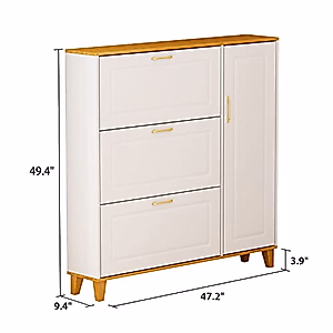 DiDuGo Modern Shoe Storage Cabinet with 3 Compartment & 1 Locker, Shoe Cabinet Organizer for Entryway White-Walnut (47.2”W x 9.5”D x 49.4”H)