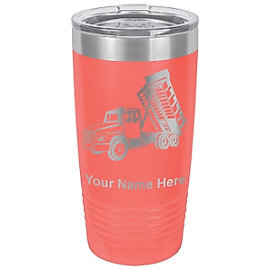 LaserGram 20oz Vacuum Insulated Tumbler Mug, Dump Truck, Personalized Engraving Included (Coral)