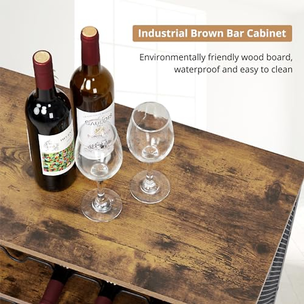 GAOMON Wine Bar Cabinet, FreeStanding Wine Rack Table, Liquor Cabinet with Glass Holder, Floor Bar Cabinet for Liquor and Glasses for Home Kitchen Dining Room