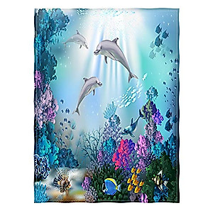 Yunine Lmorey The Underwater World with Dolphins and Plants Throw Blanket Bed Couch Sofa Travelling Camping Super Soft Blanket for Kids Adults 60 x 80 Inches