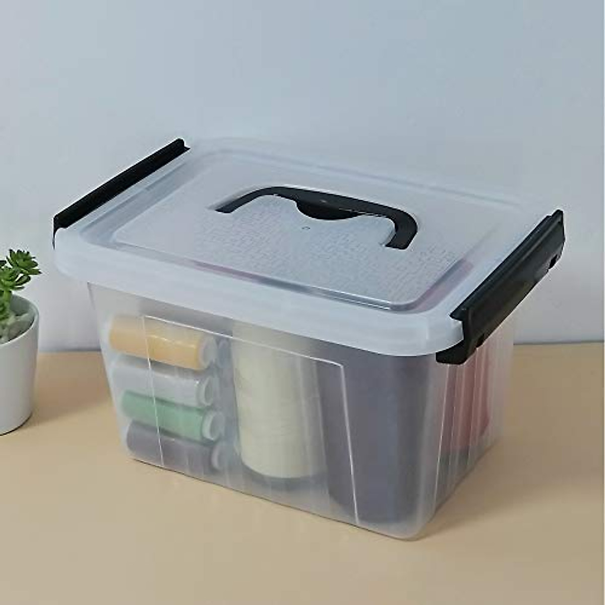 Bringer 3 Quart 6-Pack Clear Plastic Storage Boxes, Latch Box with Black Handle