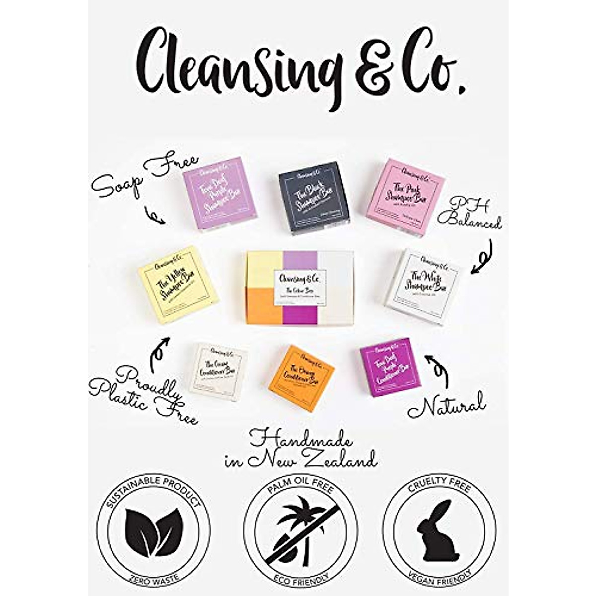 Cleansing & Co Natural Shampoo Bar and Conditioner Bar 6 Piece Sampler - Eco-Friendly, Zero Waste, 100% Compostable, Hand Made Bar Shampoo and Conditioner Bar Set for Hair (3xShampoo & 3x Conditioner)