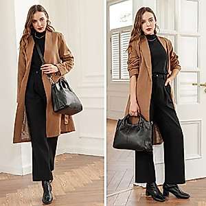 Iswee Genuine Leather Top Handle Satchel Tote Bag Womens Handbags Shoulder Bag Designer Purse Crossbody Bags for Ladies (Black)