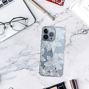 RANZ iPhone 13 Pro Max Case, Anti-Scratch Shockproof Series Clear Hard PC+ TPU Bumper Protective Cover Case for iPhone 13 Pro Max (6.7") - White Flower