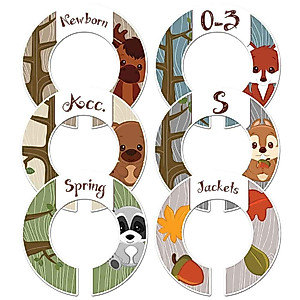 6 Baby Boy Nursery Clothing Size Closet Rod Divider Tags Woodland Animals Unisex