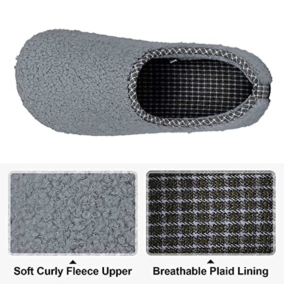 shevalues Cozy Ballerina House Slippers for Women Memory Foam Indoor Home Wide Slippers for Swollen Feet Grey size 8.5-9.5