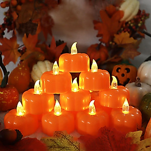 Pumpkin Tea Lights Fall Decorations, 12 Pack LED Orange Pumpkin Lights Flameless Candles Battery Operated, Halloween Thanksgiving Flickering Tealight Candle for Home Table Indoor Party Decor