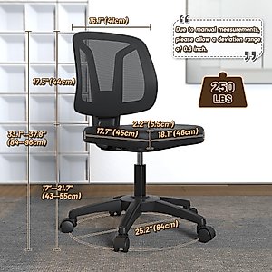 TTD TIANTIANDA Armless Swivel Mesh Computer Office Desk Chair Height Adjustable with Lumber Support for Small Spaces, Black