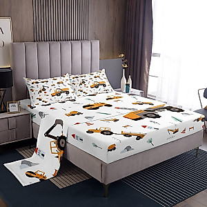 jejeloiu 7 Pieces Excavator Comforter Set Full Size & Excavator Sheet Set Full Size