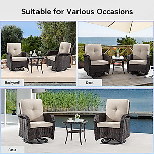 MeetLeisure Patio Swivel Glider Wicker Chairs - Outdoor Swivel Rocking Chairs Set of 4 with 2 Wicker Side Tables, Patio Swivel Rocker Chair 6 Piece Patio Furniture Sets(Brown/Beige)