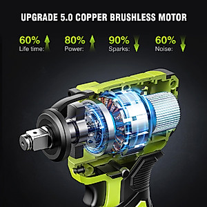 Robustrue Cordless Impact Wrench, 406Ft-lbs (550N.m) Brushless 1/2 inch Impact Wrench, 2800RPM High Torque Impact Gun, 2x 4.0Ah Battery, Charger, 4 Sockets, Electric Impact Wrench for Car Home
