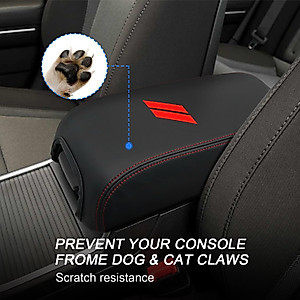 REMOCH for Dodge Charger Accessories 2011-2021 2022 2023 Center Console Cover for Chrysler 300 2015-2022 Leather Armrest Cover Seat Console Box Lid Protector Interior (Red Stitches, Leather)