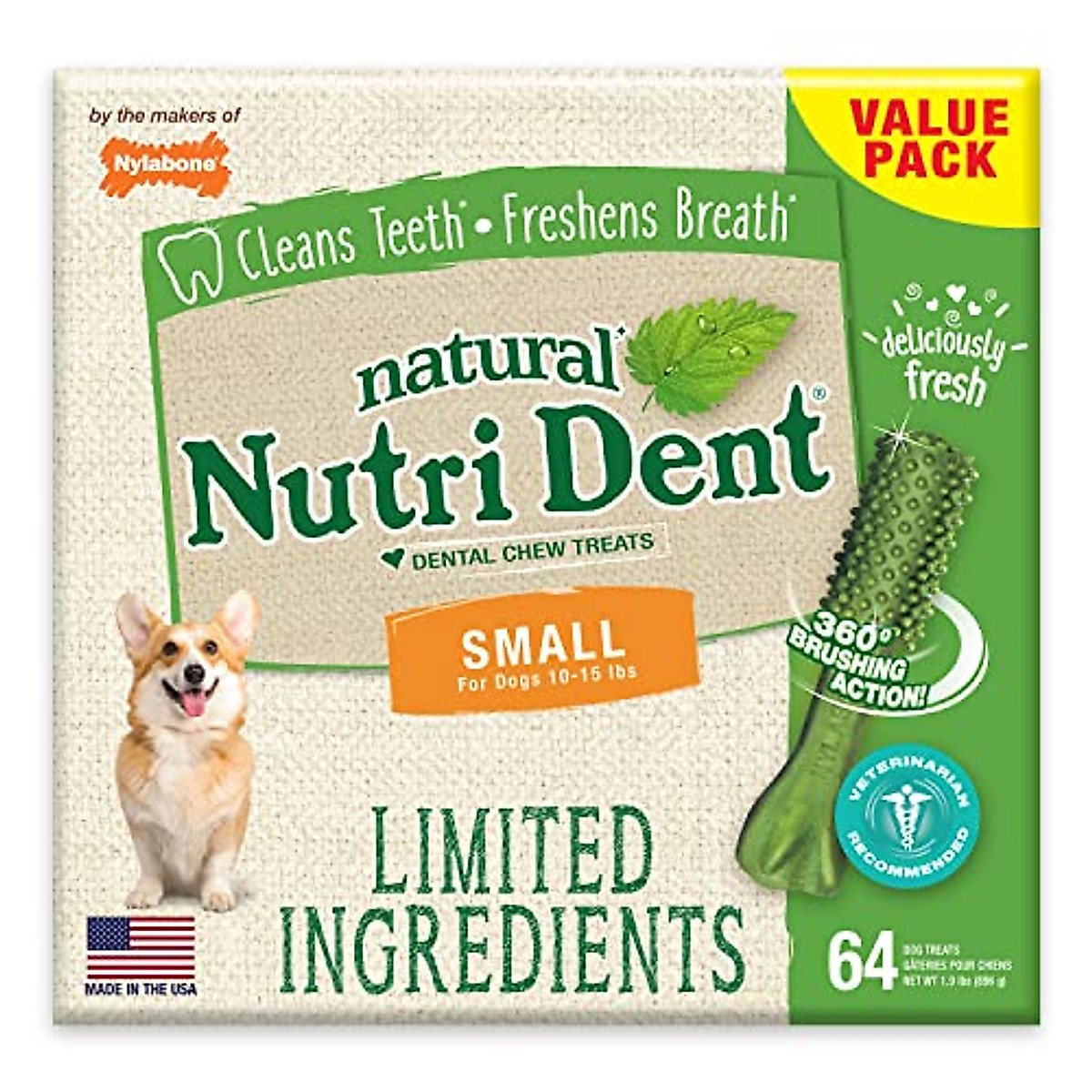 Nylabone Nutri Dent Natural Dental Fresh Breath Flavored Chew Treats Small - Up to 15 Ibs. 64 Count