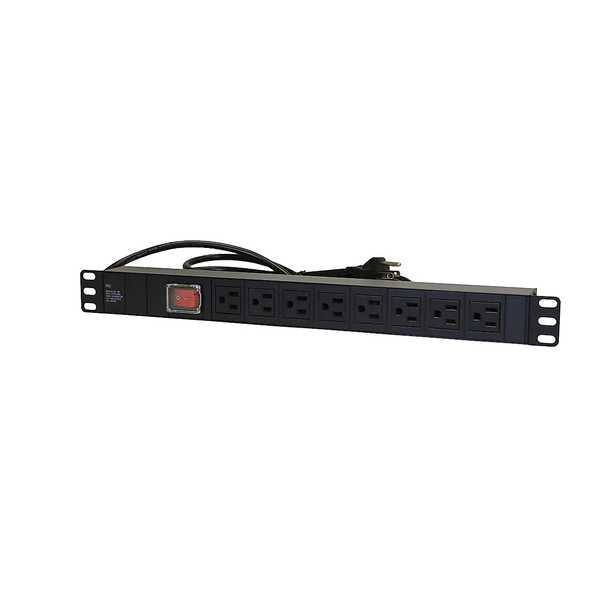 Rack Mount Server Network PDU Power Strip, 8 Outlets, 12 ft. Cord, 15A, 1U Rack-Mount Metal Slim Design