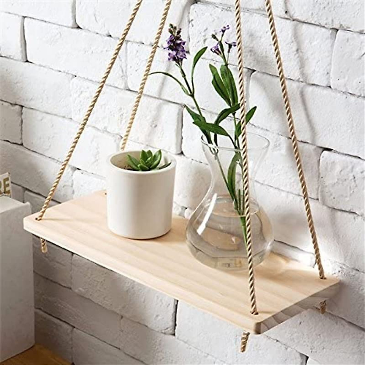 EYHLKM Hanging Wall Shelves Decoration Wooden Swing Hanging Rope Plant Flower Pot Floating Shelf Wall Decoration Home Decor