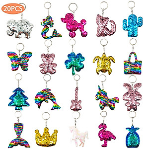 GuassLee 15Pcs Flip Sequin Keychain for Kids Girls Party Favors, Backpack Unicorn Mermaid Keychains Bulk for Kids Classroom Carnival Prizes Goody Bag Stuffers Birthday Party Gifts