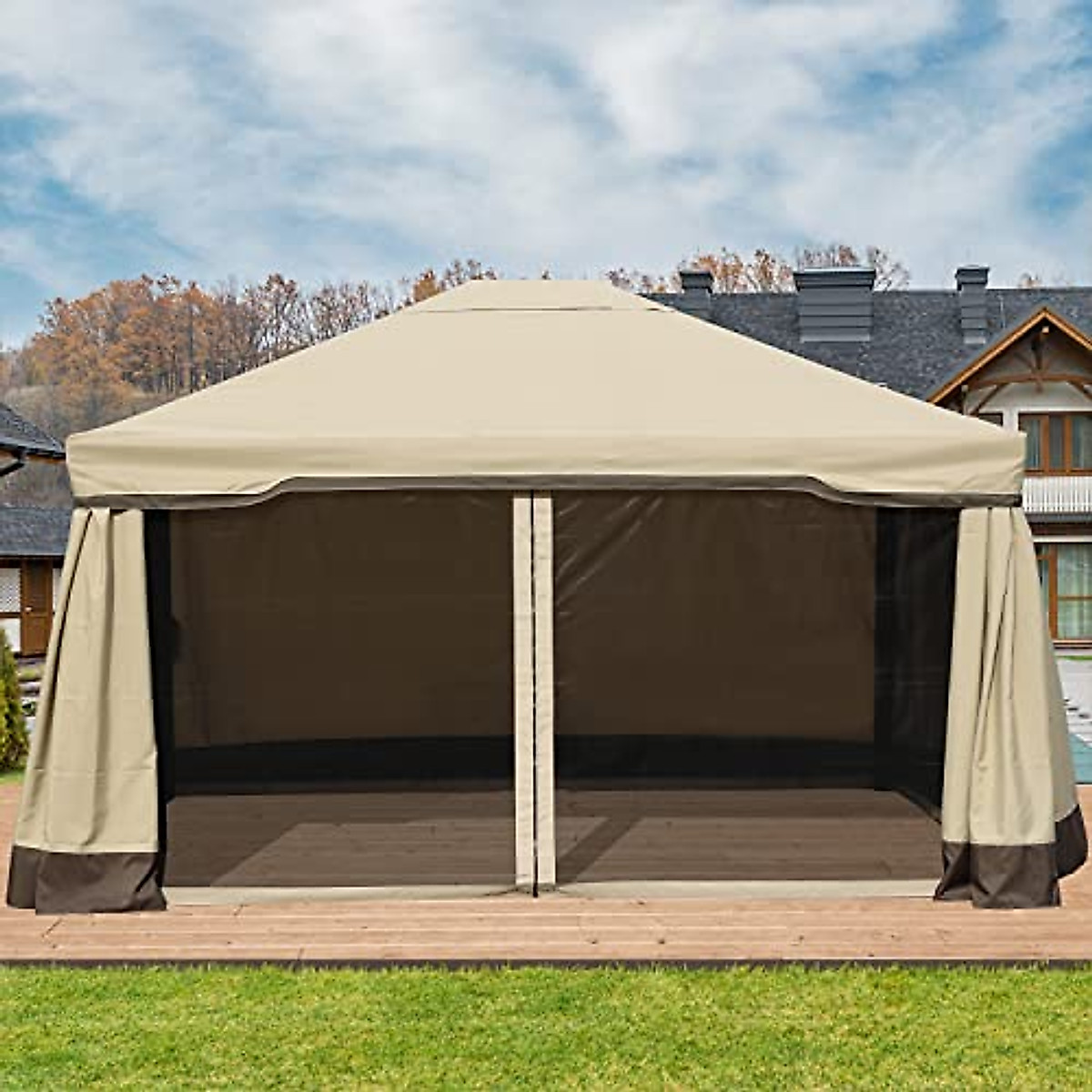 BPS 12‘x14’ Patio Gazebo Aluminum Outdoor Tent Shelter Canopy with Privacy Curtain and Netting for Patio, Garden, Yard and Lawn