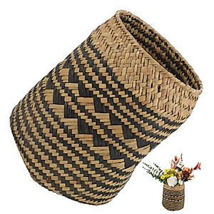 KONTONTY Vintage Woven Trash Can Decorative Waste Paper Basket for Desktop Bedroom Bathroom and Office Handcrafted Sundries Container and Basket Stylish Garbage Bin