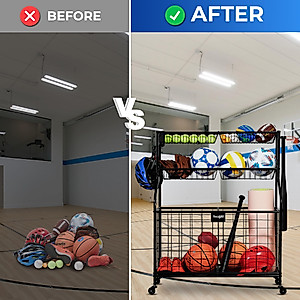 Yes4All Garage Sports Equipment Organizer, Garage Ball Storage, Rolling Ball Storage for Indoor/Outdoor Use, Steel, Black