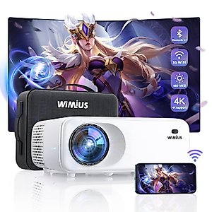 5G WiFi Bluetooth Projector 4K Support, 460 ANSI Native 1080P WIMIUS W6 Outdoor Movie Projector with 300" Display, 4P/4D Keystone, 50% Zoom, Video Projector Compatible iOS/Android/TV Stick/PS4/PPT
