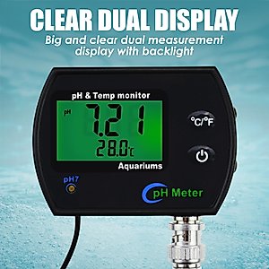 PH Monitor & Temperature Meter 2 in 1 Digital Water Quality Tester Sensor Test Kit with Automatic Calibration/Replaceable BNC Electrode Probe for Aquariums Hydroponics Tanks Aquaculture Laboratory