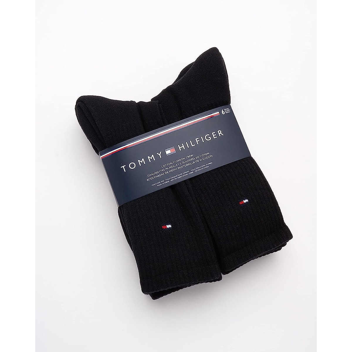 Tommy Hilfiger Men's Athletic Socks - Cushion Crew Socks (6 Pack), Size 7-12, Pure Black