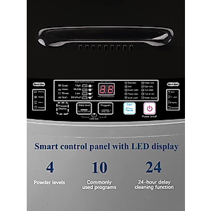 Krib Bling 17.7 lbs Full Automatic Washer with Drain Pump, Washing Machine with LED Display, 10 Washing Programs & 8 Water Levels Selections, Ideal for Camping, Apartment, Dorm, Dark Grey