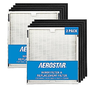 Aerostar HEPA Replacement Air Purifier Filter for Winix Filter A, 115115, 5500-2, C535 & Others (2 HEPA + 8 Carbon Prefilters)